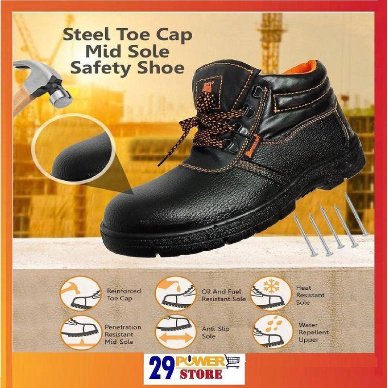 Safety Boot Shoe Steel Toe Cap Mid Sole Medium Or Low Cut Black Kasut Keselamatan Lelaki ...