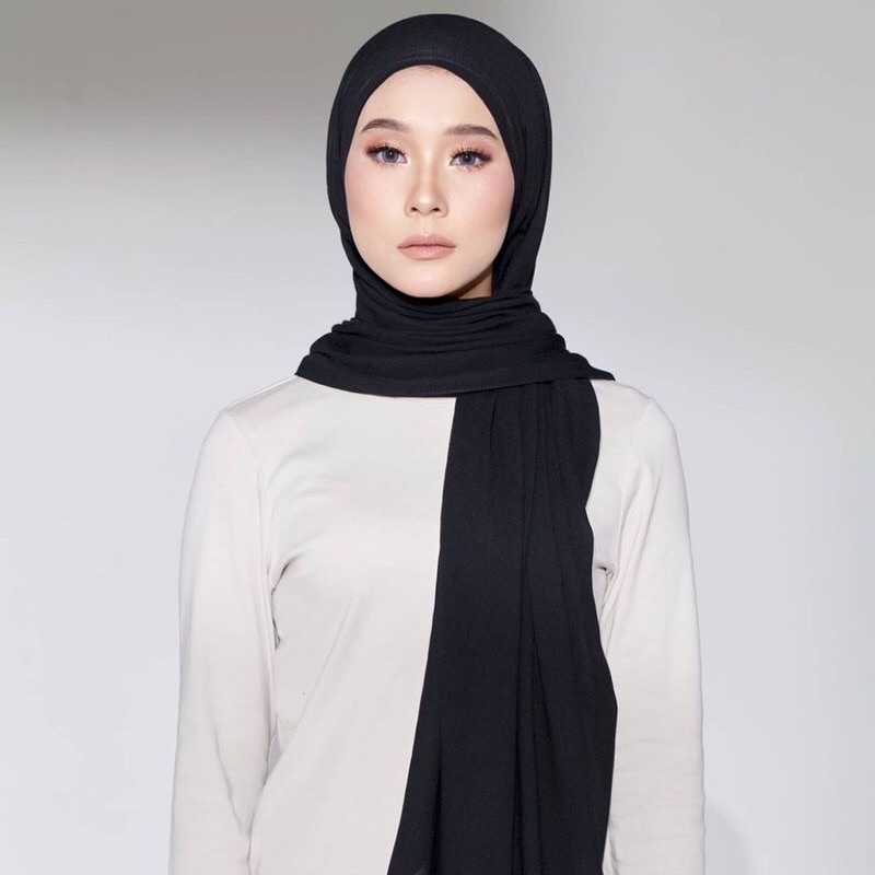 Shawl Chiffon Heavy Chiffon | Black | Hitam Plain | Inner Tali Cotton ...