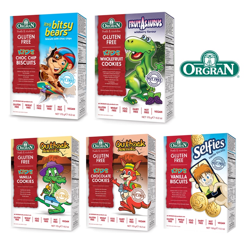 ORGRAN Kids Cookies Gluten Free Outback Animals Choco/Vanilla/Selfies ...