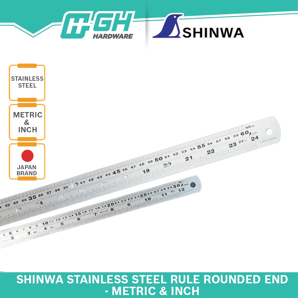 [ GH HARDWARE ] SHINWA STAINLESS STEEL RULE ROUNDED END (INCH & METRIC) | Shopee Malaysia