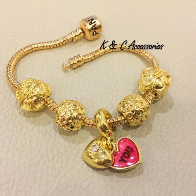 Emas Korea 24K Gold Plated YOU & ME Dangle Charms Bracelet Set | Shopee ...