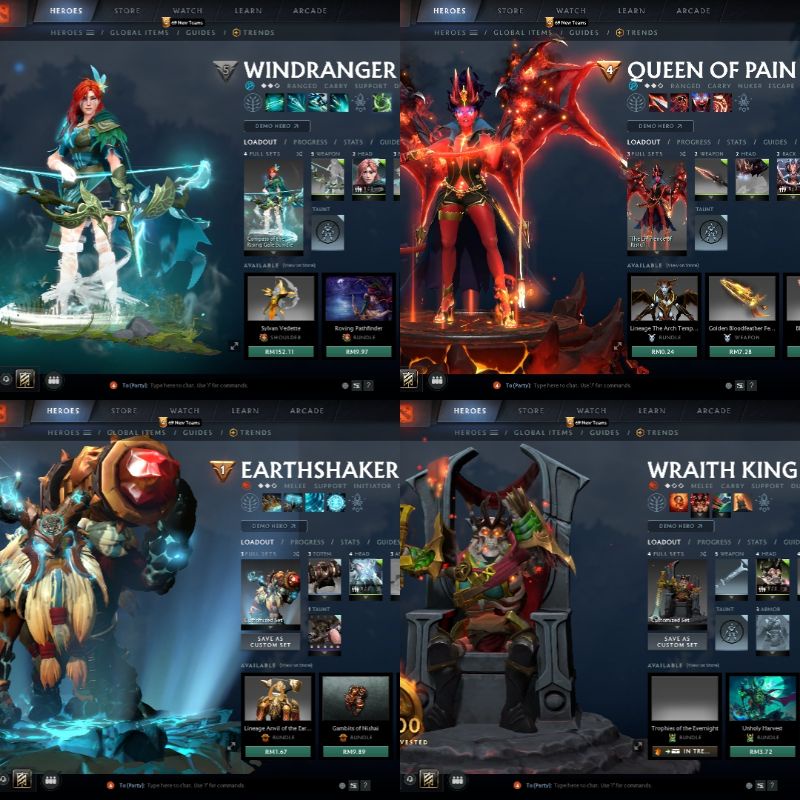 Dota 2 TI9/10 Account - Arcana for Windranger, Earthshaker, QoP and Wraith King | Shopee Malaysia