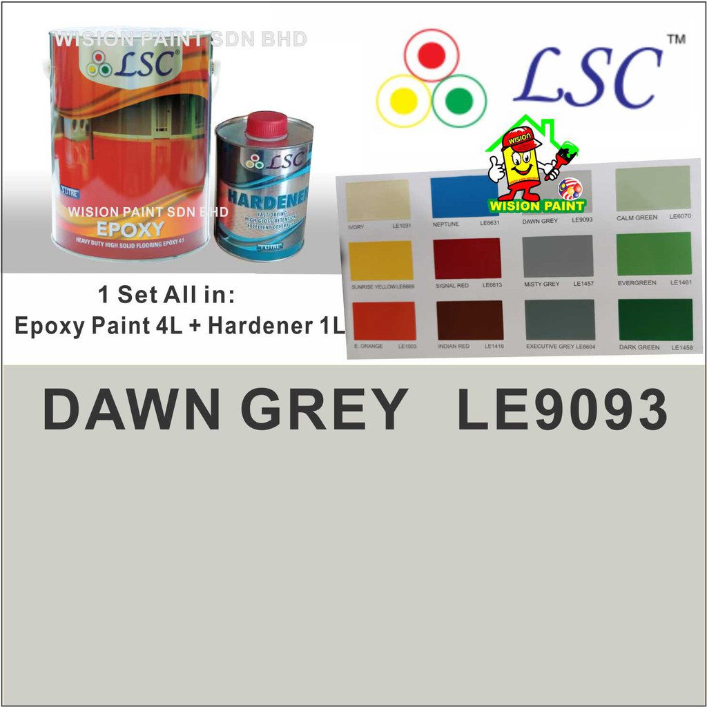 LE9093 DAWN GREY ( 5 Liter ) LSC Two Pack Epoxy Floor Paint - 4 Liter ...