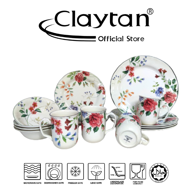 CLAYTAN 16 PCS DINNER SET (4 PAX) Lead Safe Ceramic Tableware Microwave ...