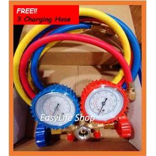 Manifold Gauge R22 R134a R404a R12 R410a R32 GAS METER Air Cond Refrigerant Peti Ais Car Aircond ...
