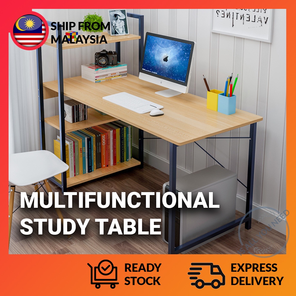 Study Table With Side Bookshelves Modern Computer Table Multipurpose ...