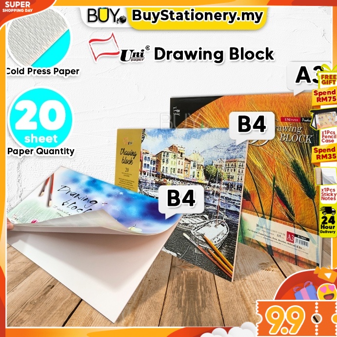 UNI B4 A3 Art Drawing Block Sketch Book Paper 135/165gsm -(1s/BK ...