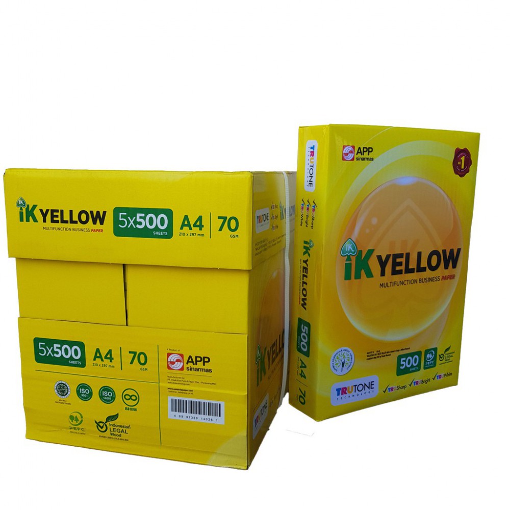 Ik yellow A4 paper 500 sheets 70gsm & 80gsm (1box 5 reams) | Shopee Malaysia