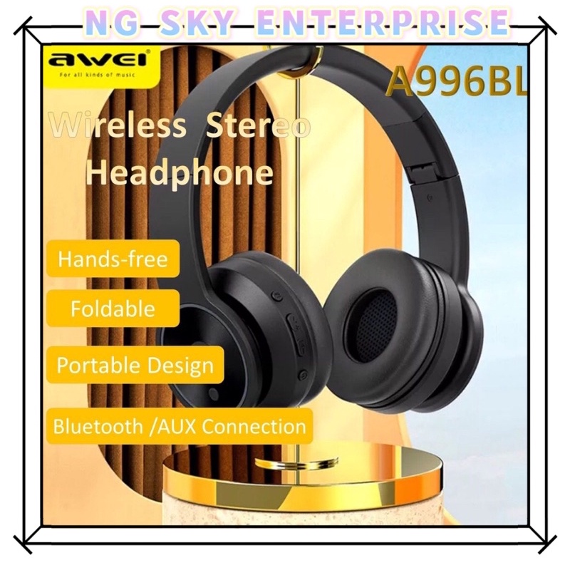 AWEI A996BL Wireless Bluetooth V5.0 Foldable Headset Super Bass Noise ...
