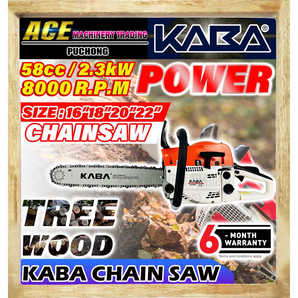 KABA Chain Saw 16"18"20"22"Heavy Duty Chain Saw 58CC Petrol 2 Stroke ...