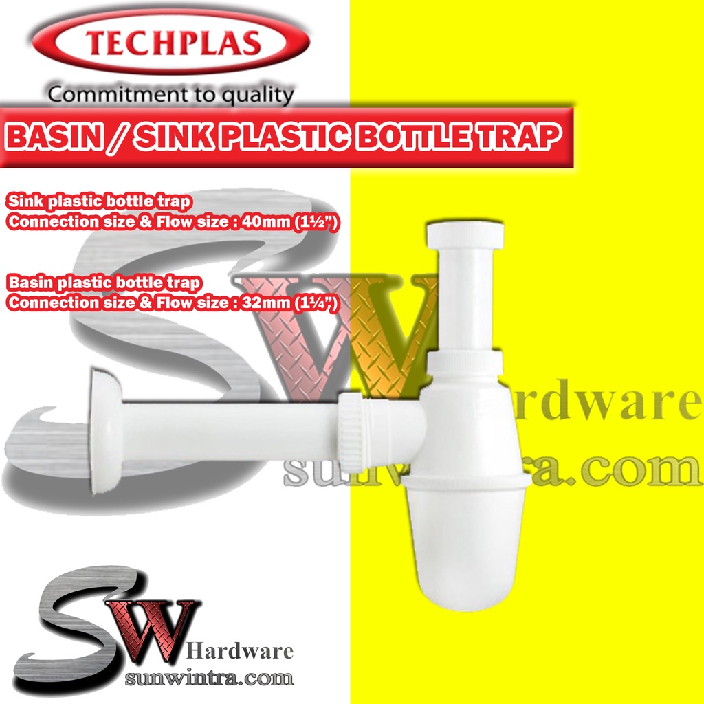 TECHPLAS BASIN / SINK PLASTIC BOTTLE TRAP 32MM / 40MM 1-1/4" 1-1/2 ...