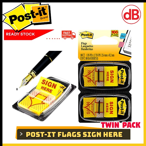 3M Post-it Flag [SIGN HERE] Twin Pack 1.0" x 1.71" (50s/dispenser ...