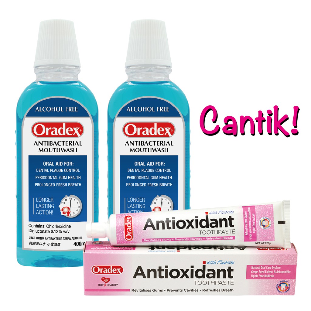 Oradex Antibacterial Mouthwash (400ml x 2) + Antioxidant Toothpaste ...