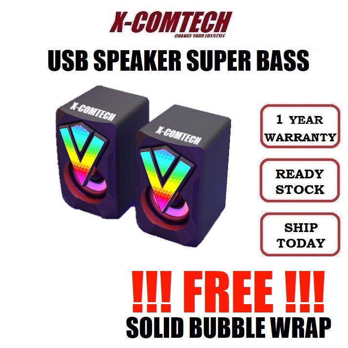 X-COMTECH USB wired mini digital speaker SUPER bass and RGB color with ...
