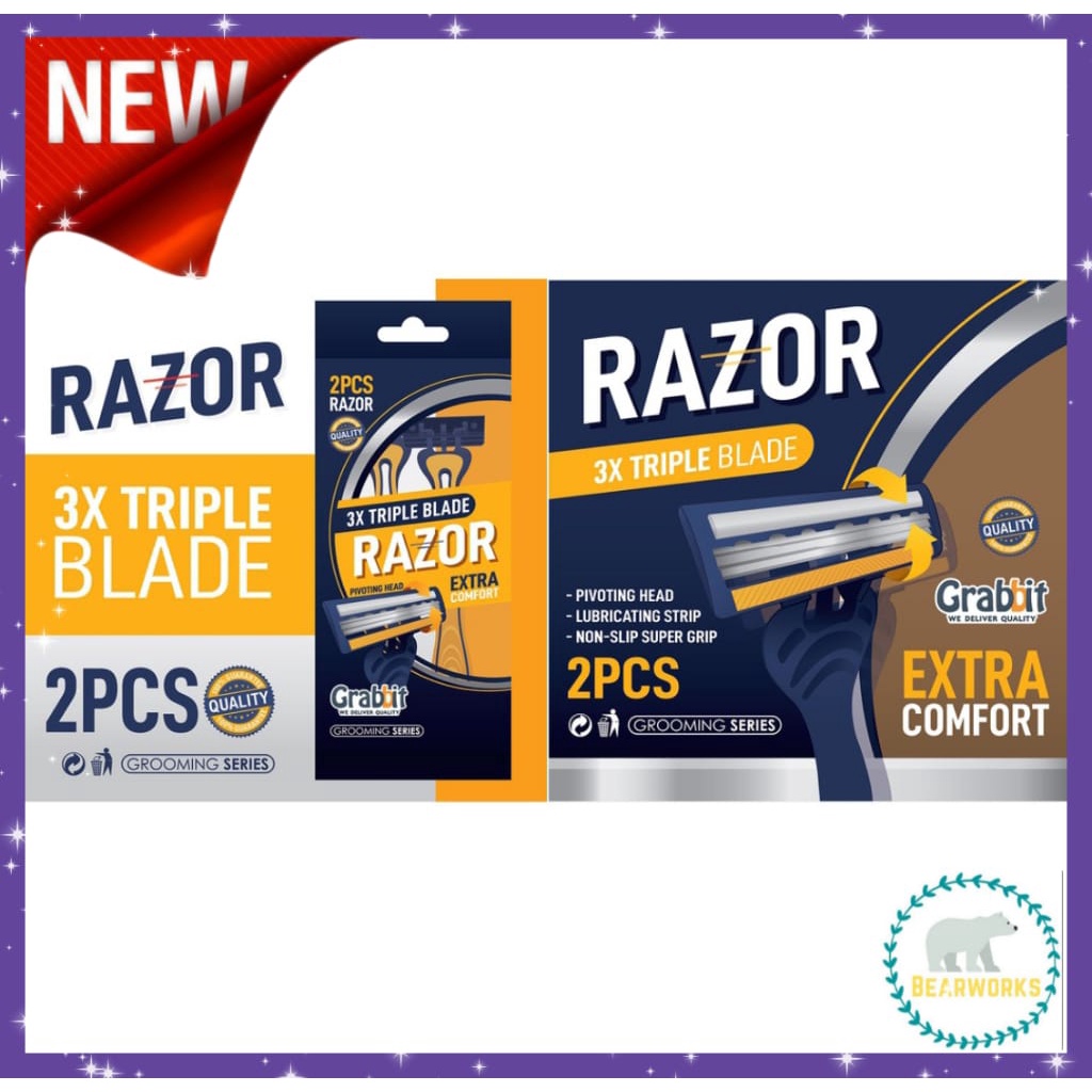 [READY STOK] Grabbit Triple Blade Razor Disposable Razor Men Shaver ...
