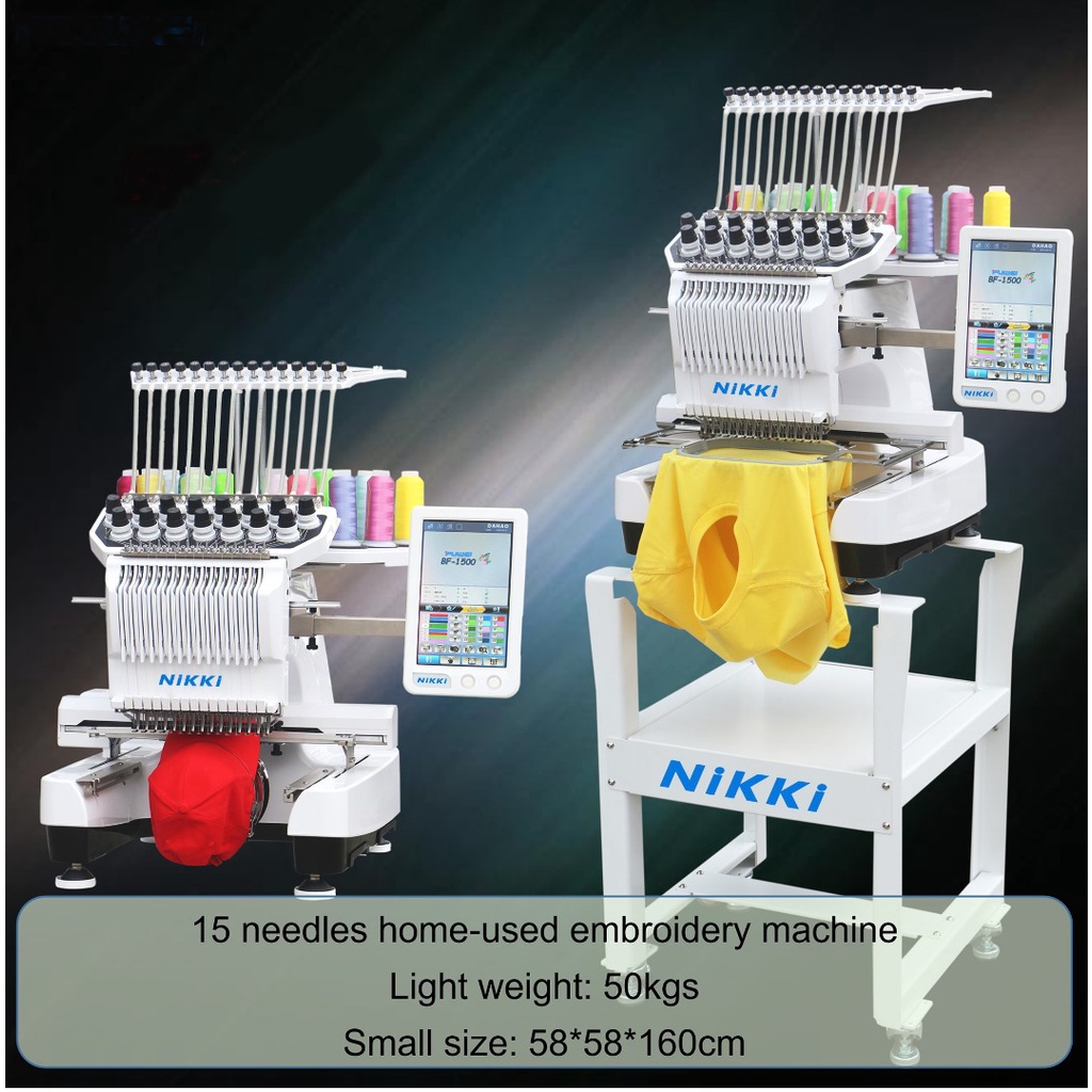 Nikki 15 Needle Portable Semi-Commercial Embroidery Machine single head ...