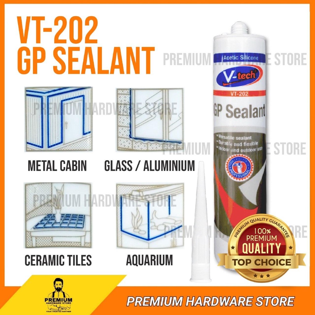 V-Tech VT-202 GP All Purpose Acetic Silicone Sealant CLEAR BLACK WHITE ...