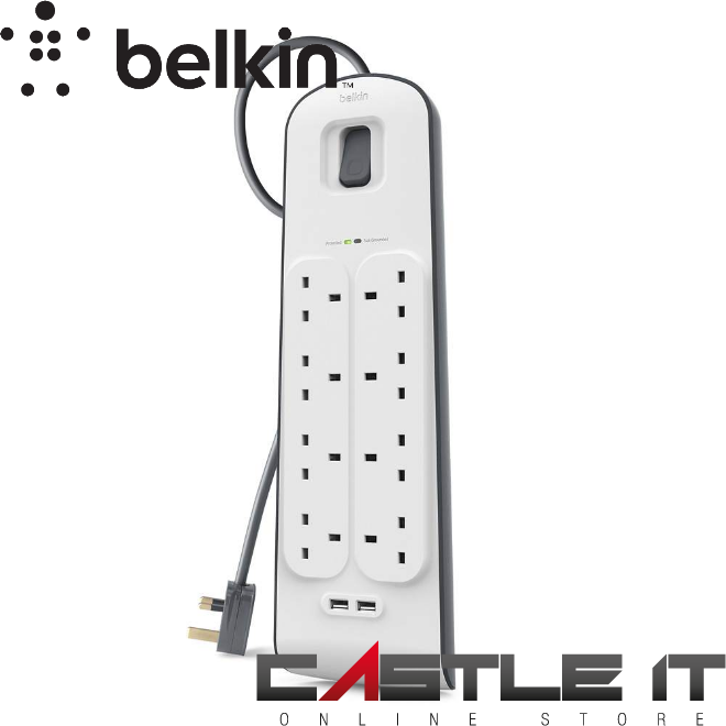BELKIN BSV804SA2M EXTENSION SOCKET SURGE PROTECTOR 8 PLUGS WITH 2 USB 2 ...