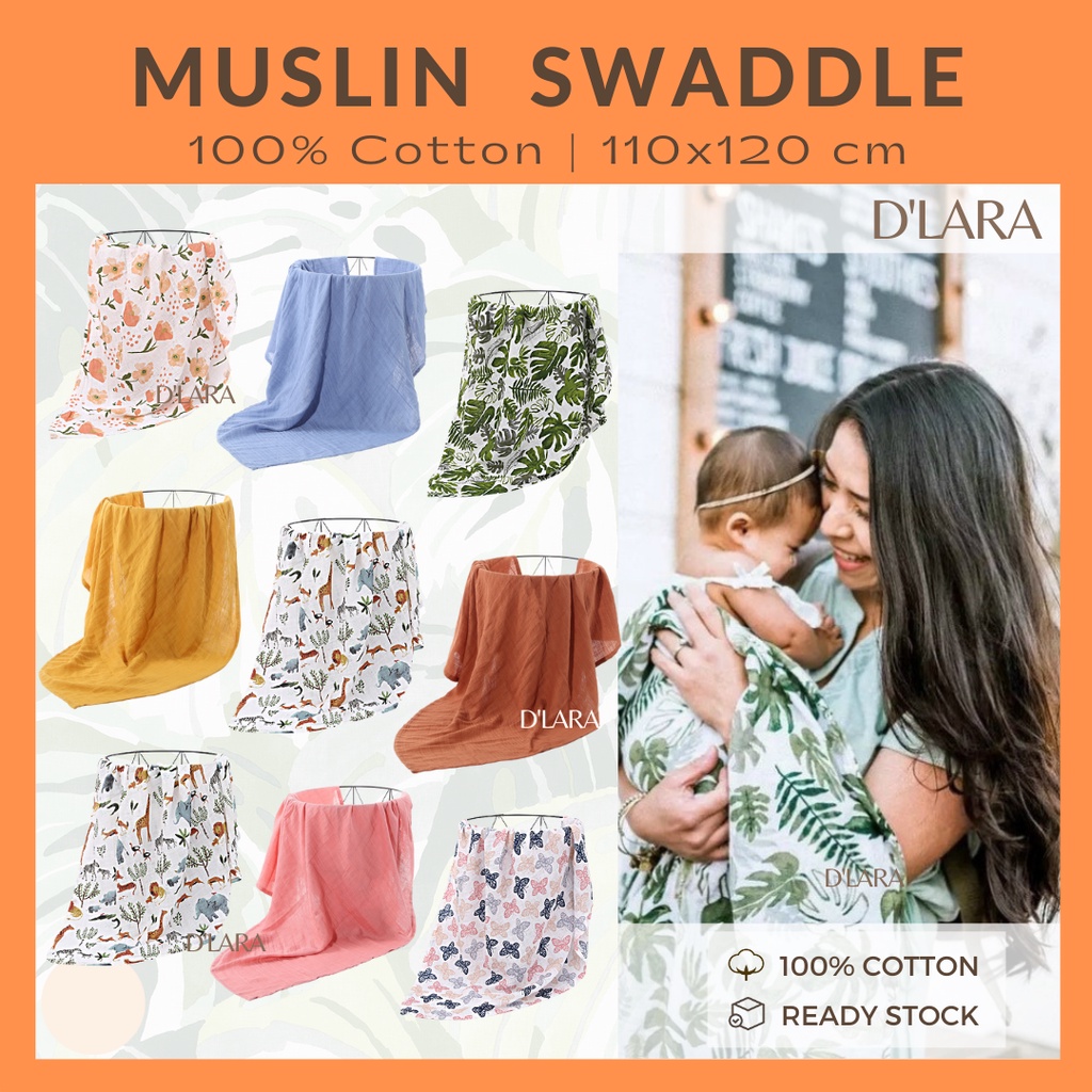 D'LARA Baby Cotton Muslin Swaddle Towel Kain Lampin Bendung Bayi Double ...