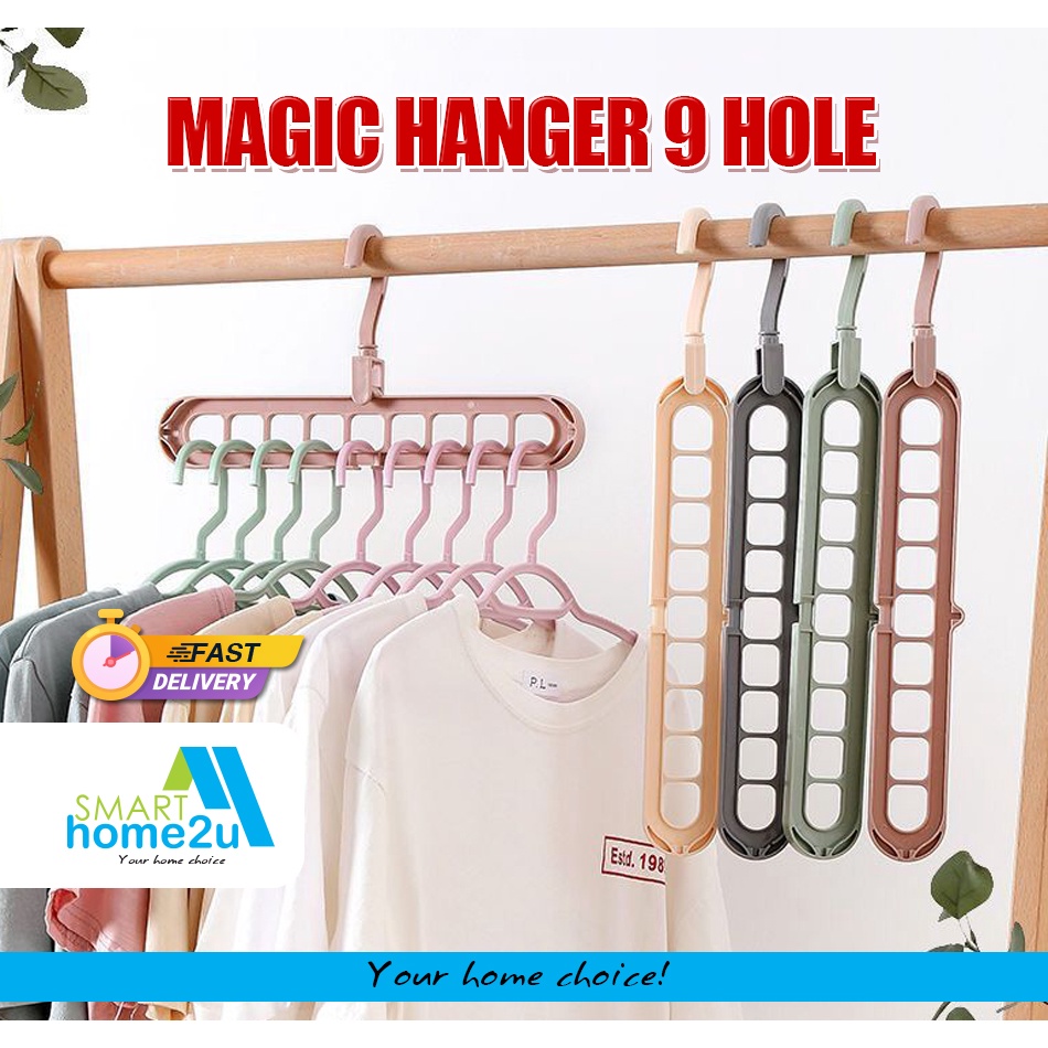 Multi-Function Clothes Hanger with 9 Hole / Magic Hanger 9 Hole / Clothes Foldable and Rotating ...