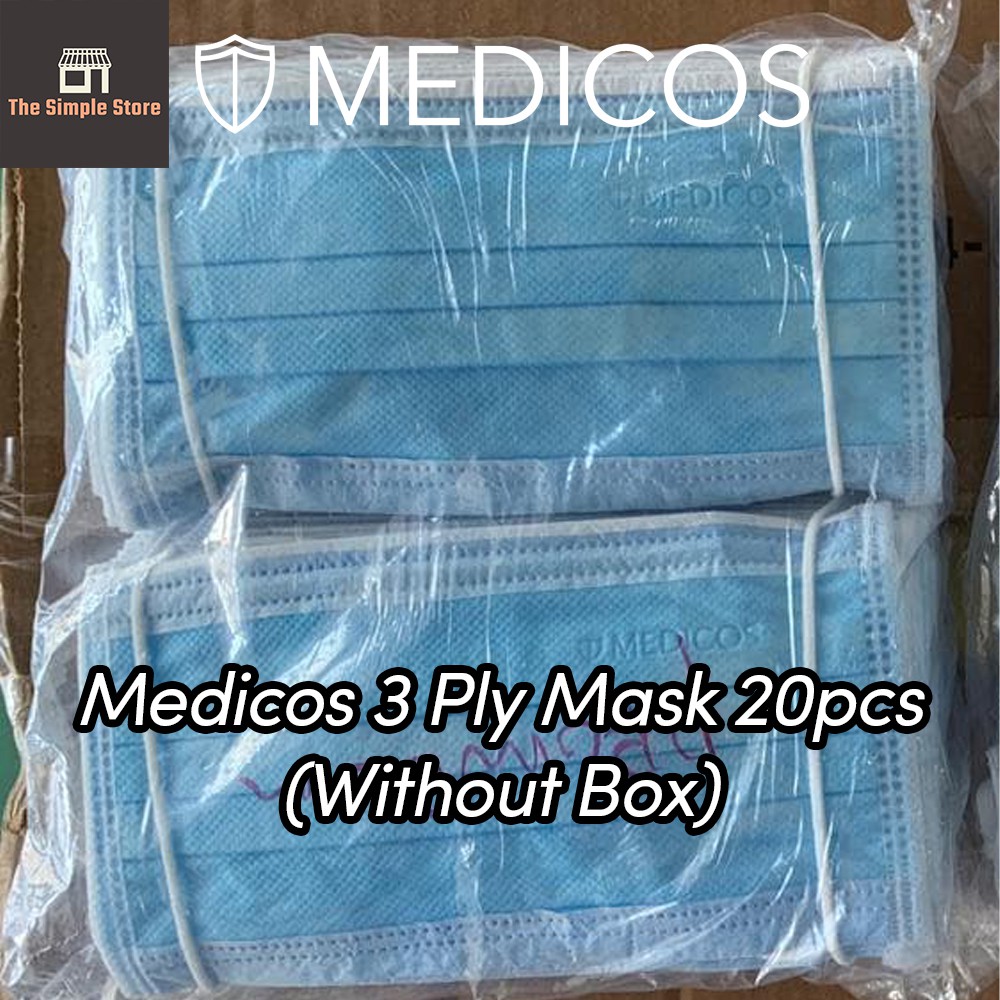 Medicos 3 PLY Earloop Surgical Face Mask 20pcs (Without Box) | Shopee ...