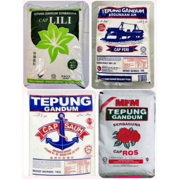 Tepung Gandum Cap Feri 1kg/ Cap Sauh 1kg/ Tepung Gandum Cap Ros 850g ...