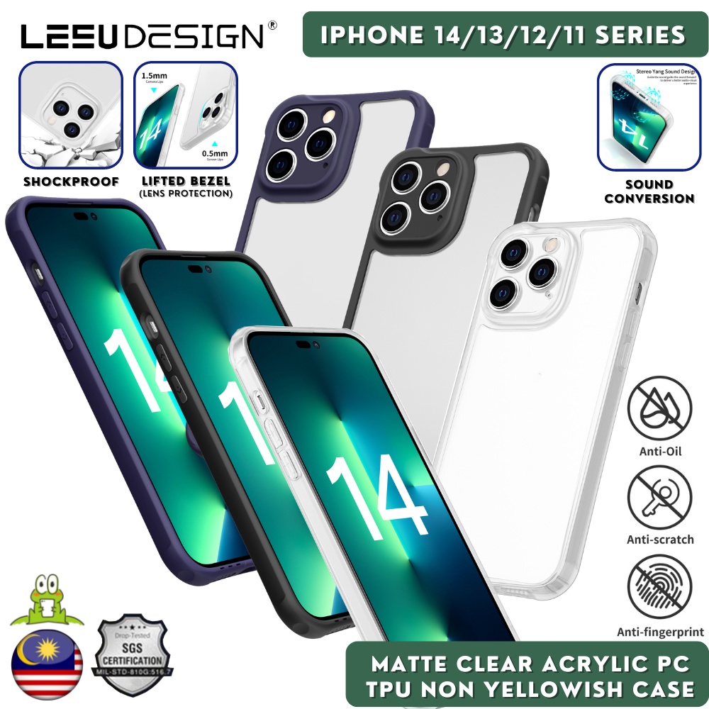 LEEU Matte PC TPU Case For iPhone 14 Plus 13 12 11 Pro Max Mini Non Yellowish TPU Shockproof ...