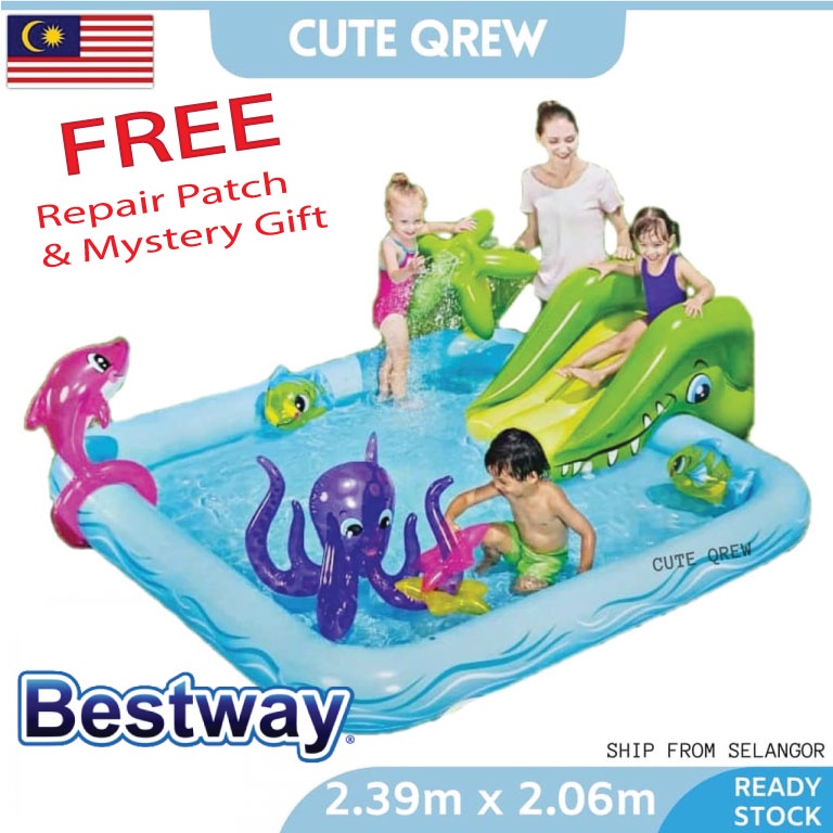 (Fast Delivery) BESTWAY Aquarium Slide Waterplay Pool Inflatable Pool ...