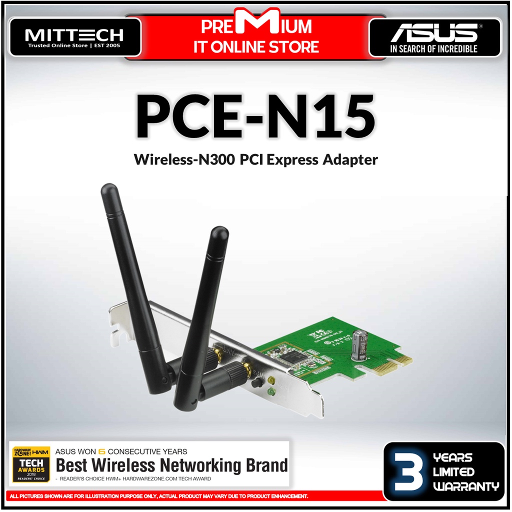 Asus PCE-N15 PCI-E Wireless N 300Mbps Adapter | Two External Detachable ...