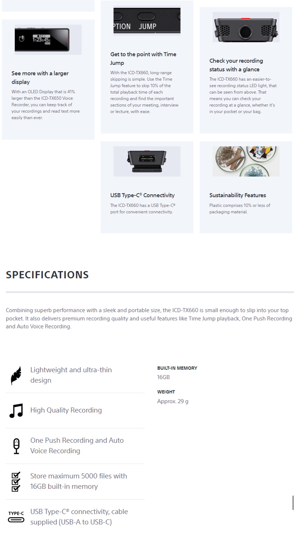 Sony ICD-TX660 Digital Voice Recorder TX Series Auto Voice Recording ...