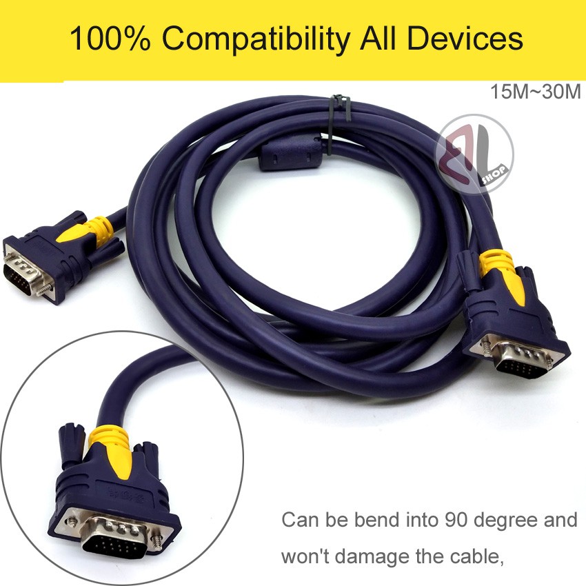 10M / 15M / 20m / 30m 15 Pin Male To Male (3+6) VGA Monitor Connection ...