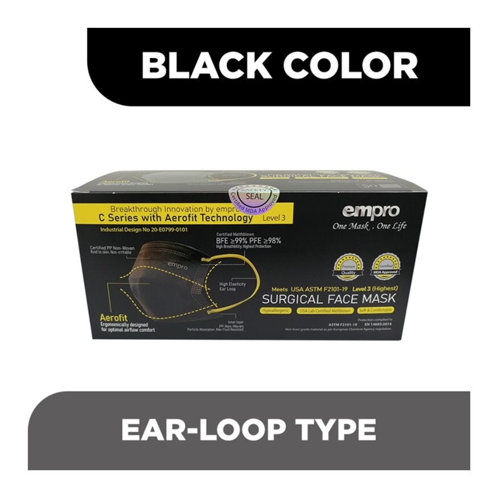 EMPRO Aerofit Surgical Face Mask Black Color 50s | Shopee Malaysia