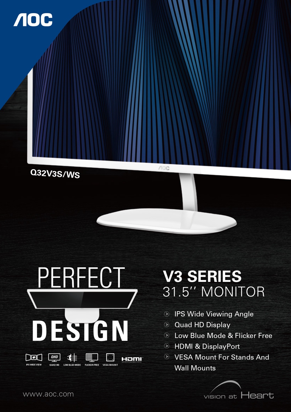 AOC Q32V3S/WS QHD MONITOR ( 31.5" / IPS / QHD / 75Hz / 4Ms ...