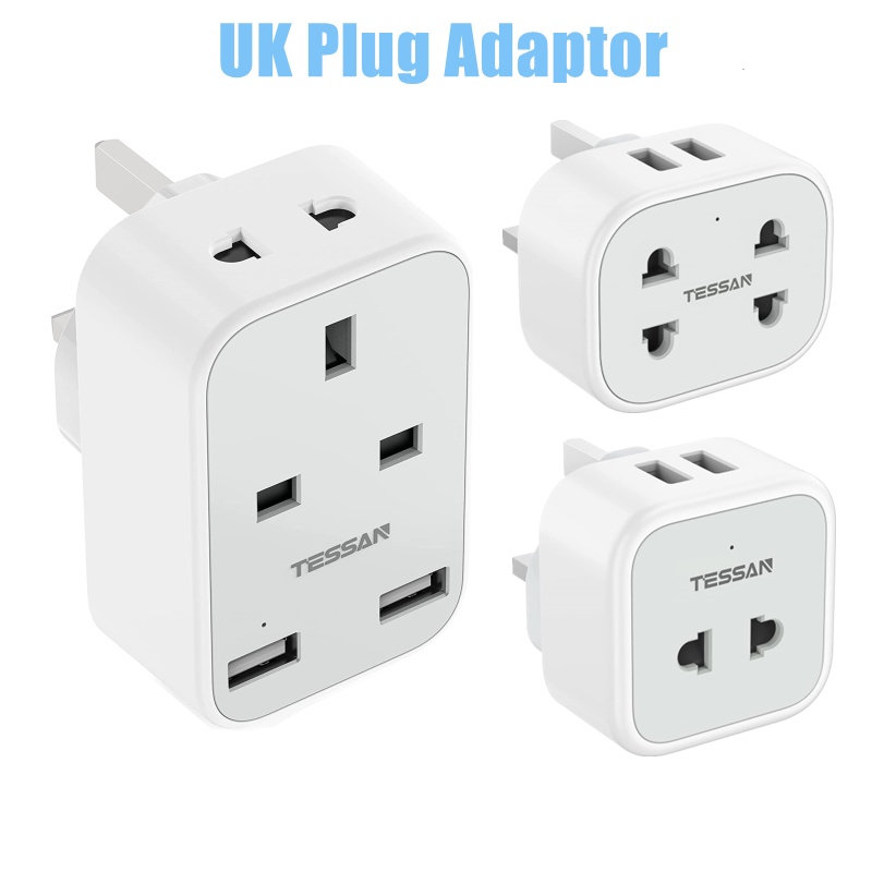TESSAN Multi USB Plug Extension, Shaver Adapter Plug UK with Double USB ...