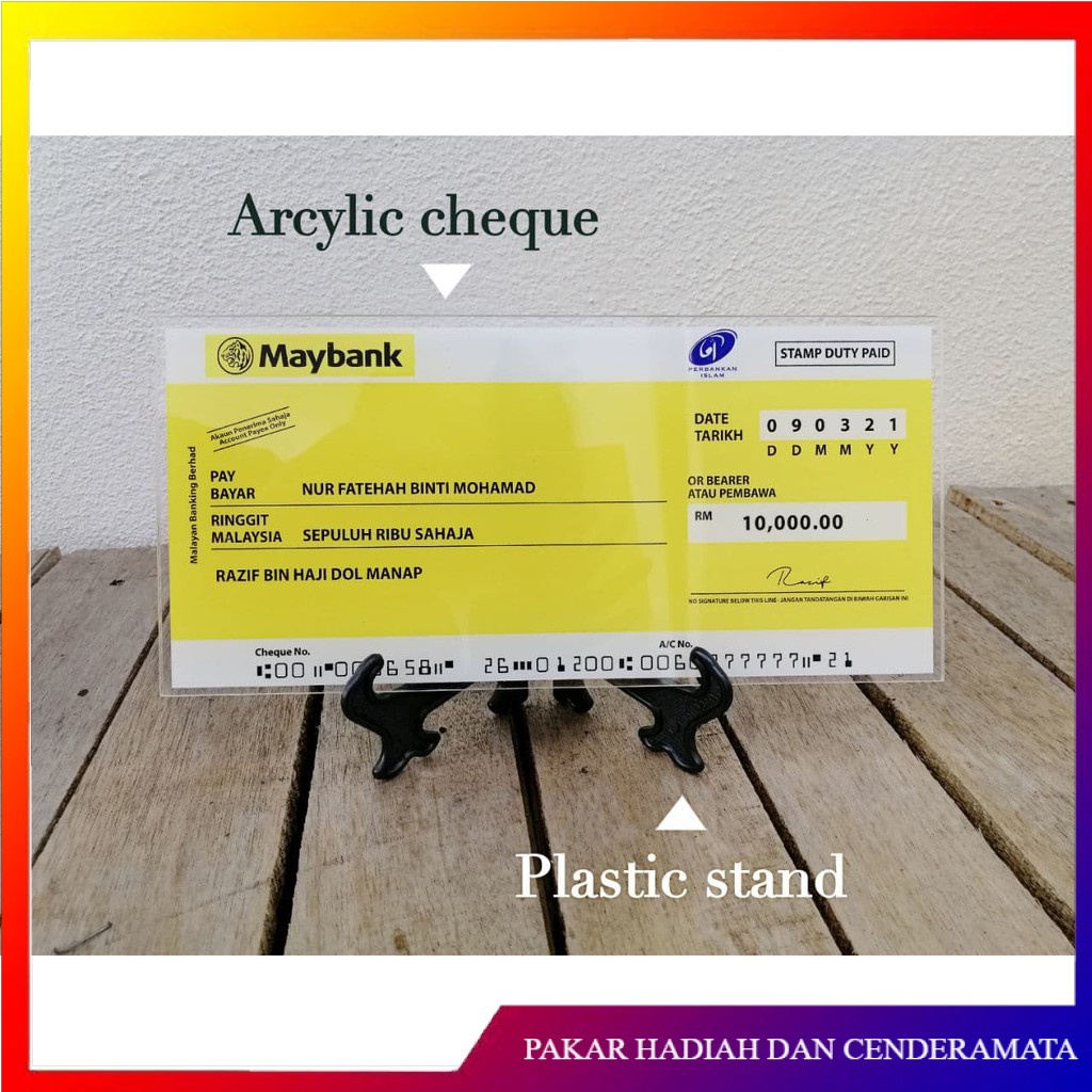Mock Up Cheque Acrylic / Akrilik Mock-Up Cheque Untuk Hantaran ...