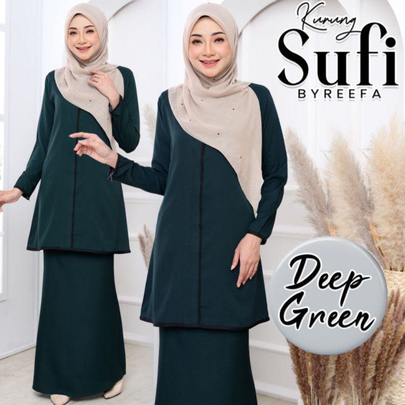 [Ready Stock] Baju Kurung Sufi by Reefa Deep Green Hijau Gelap | Shopee ...