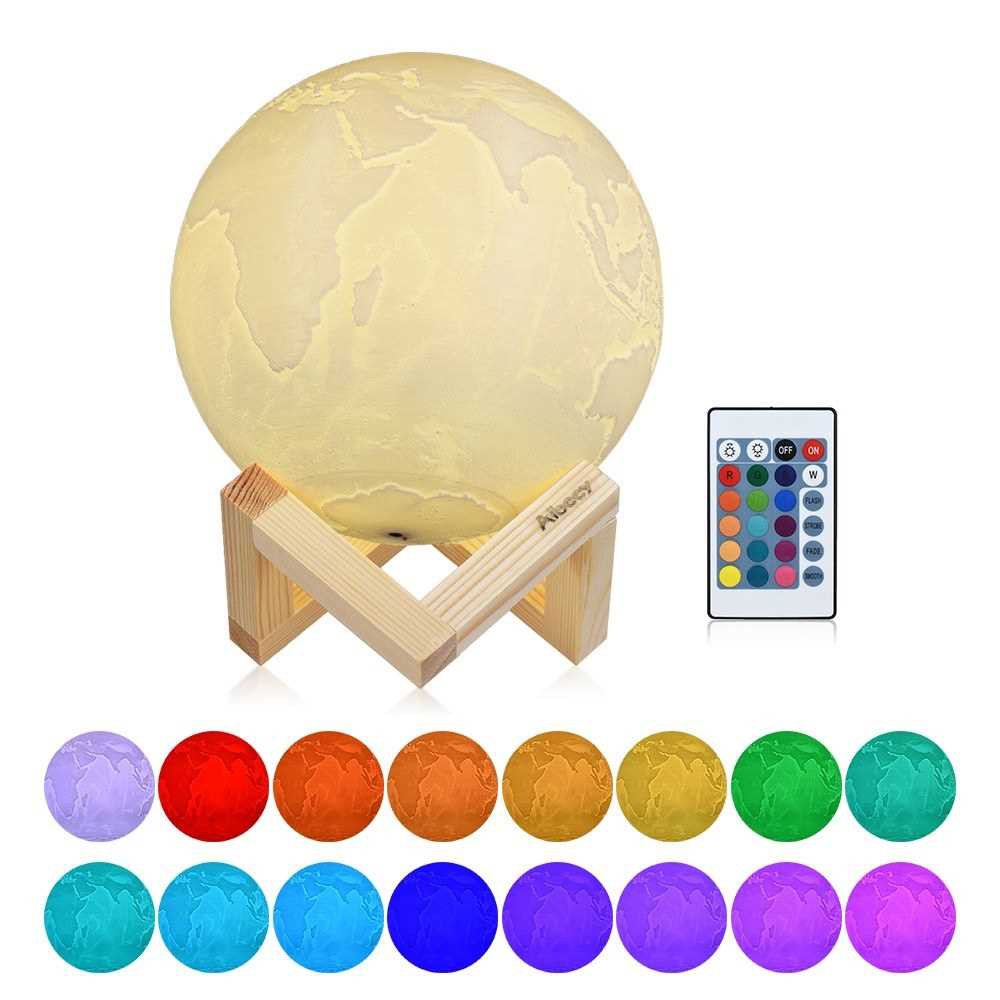Aibecy 10cm/3.9in 3D Printed Earth Lamp LED Light 16 Colors RGB ...