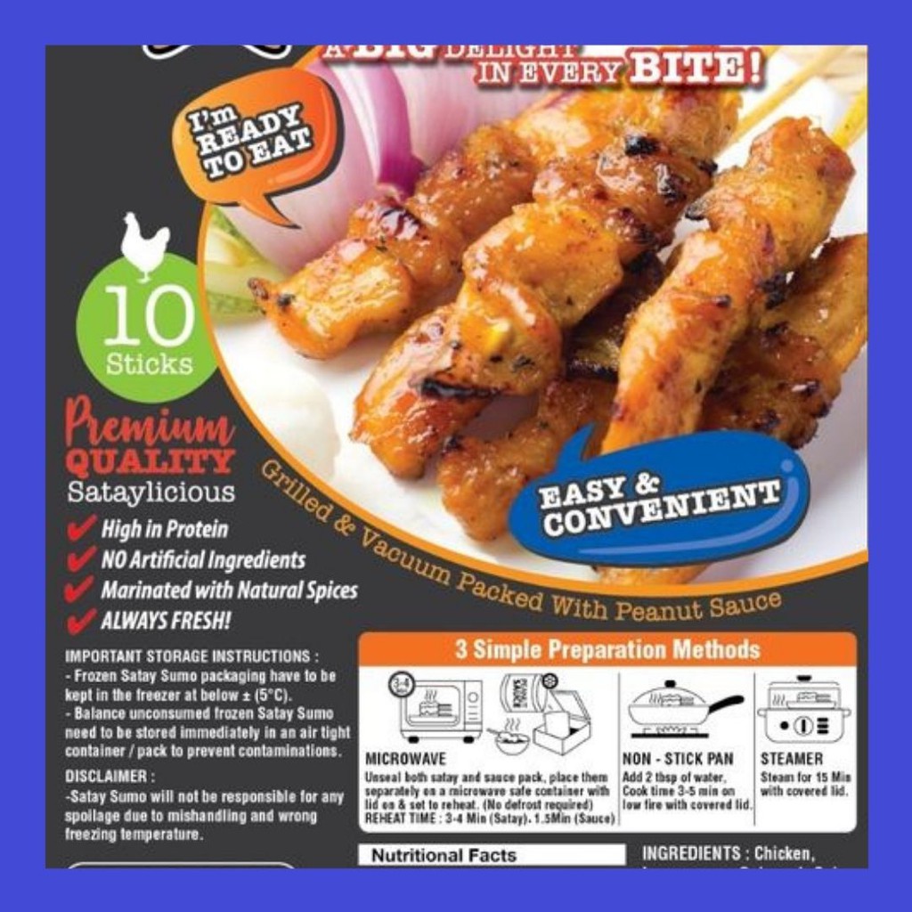 Satay Sumo Frozen Satay [Ready-To-Eat] - 10 Sticks (Strictly for Klang ...