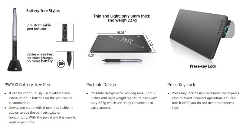 HUION Inspiroy H640P Graphic Tablets OSU Drawing Tablet with 6 Shortcut ...