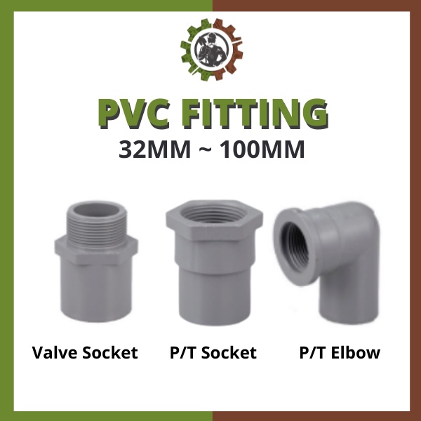 PVC Pipe Fitting Paip PVC Connector Valve Socket PT Socket PT Elbow 32mm 40mm 50mm 80mm 100mm ...
