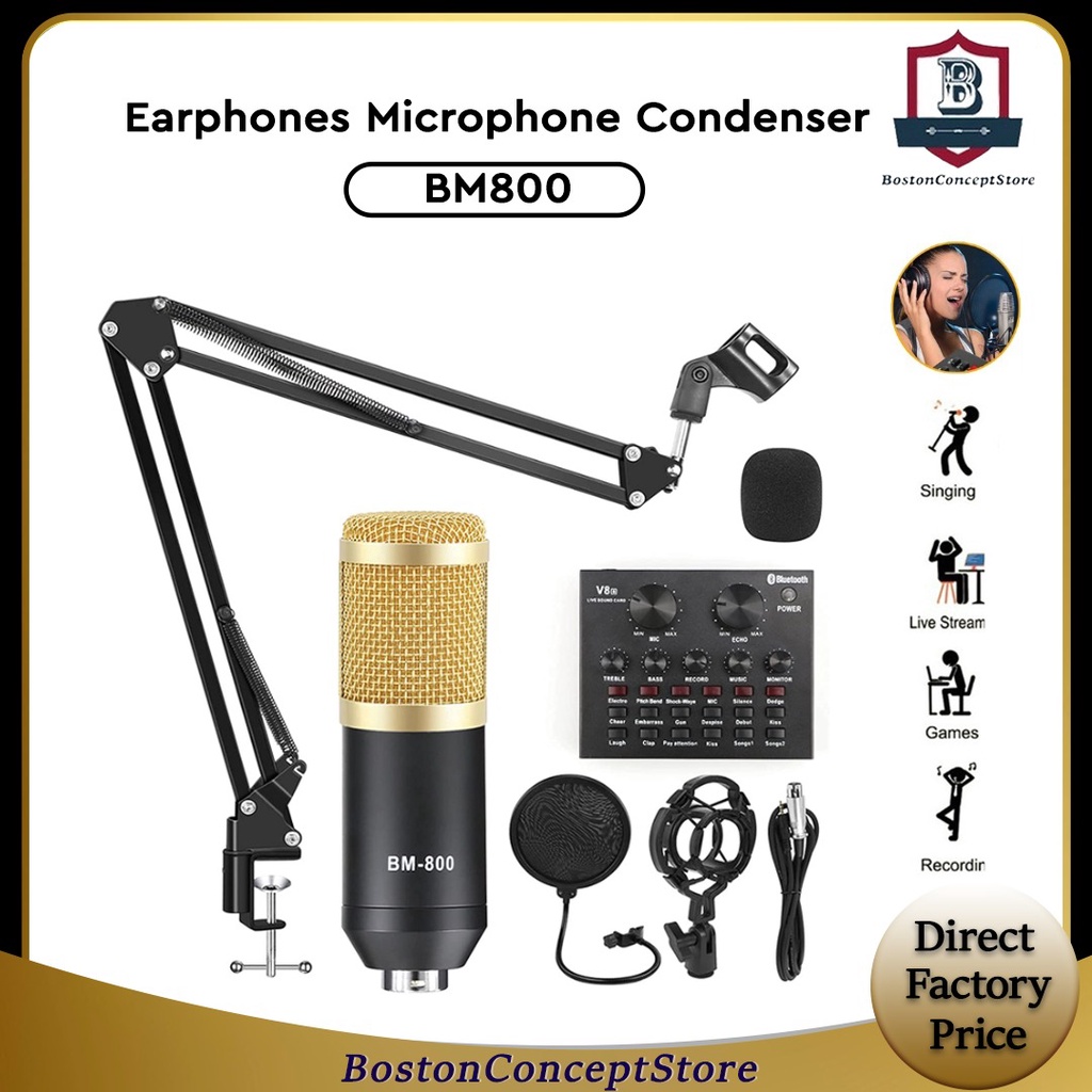 BOSTON New Professional Condenser BM800 with V8 Studio Microphone Vocal ...