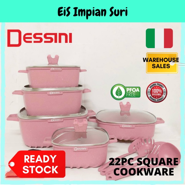 (Ready Stock!!) Dessini Original 22pcs Square Granite Cookware Set ...