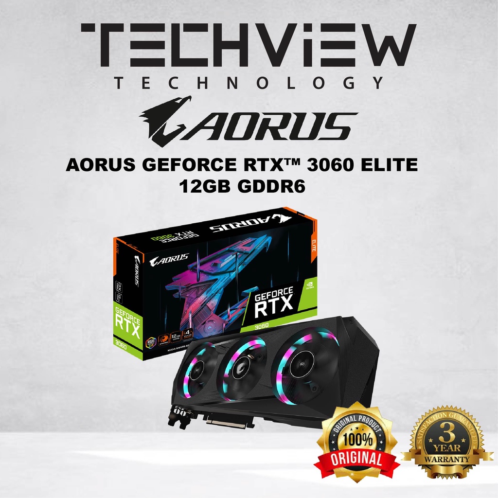GIGABYTE AORUS GeForce RTX 3060 ELITE [12GB / GDDR6 / 192-bit] | Shopee ...