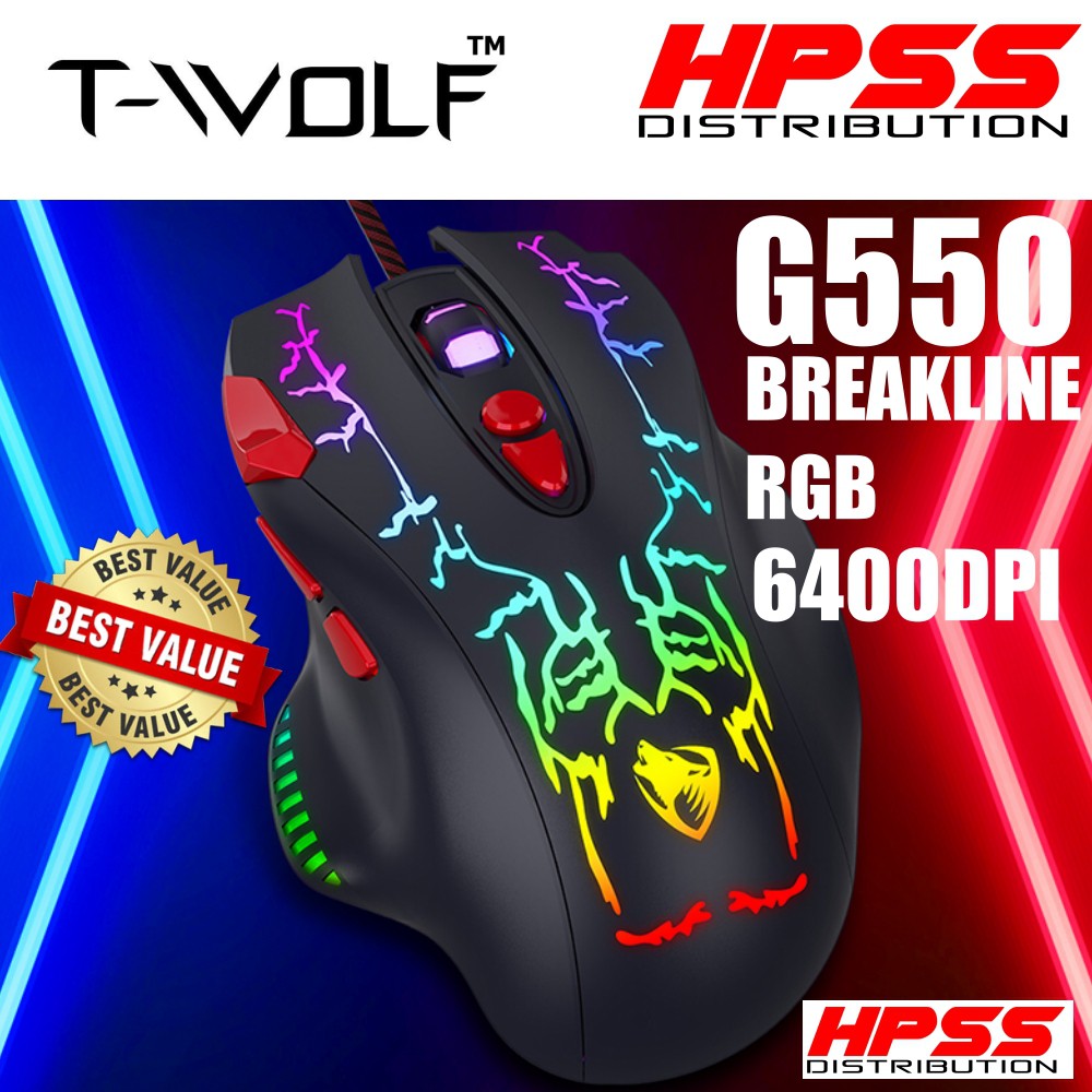 T-WOLF G550 RGB LIGHT 6400DPI WIRED GAMNG MOUSE. LIKE iMICE X7 Logitech ...