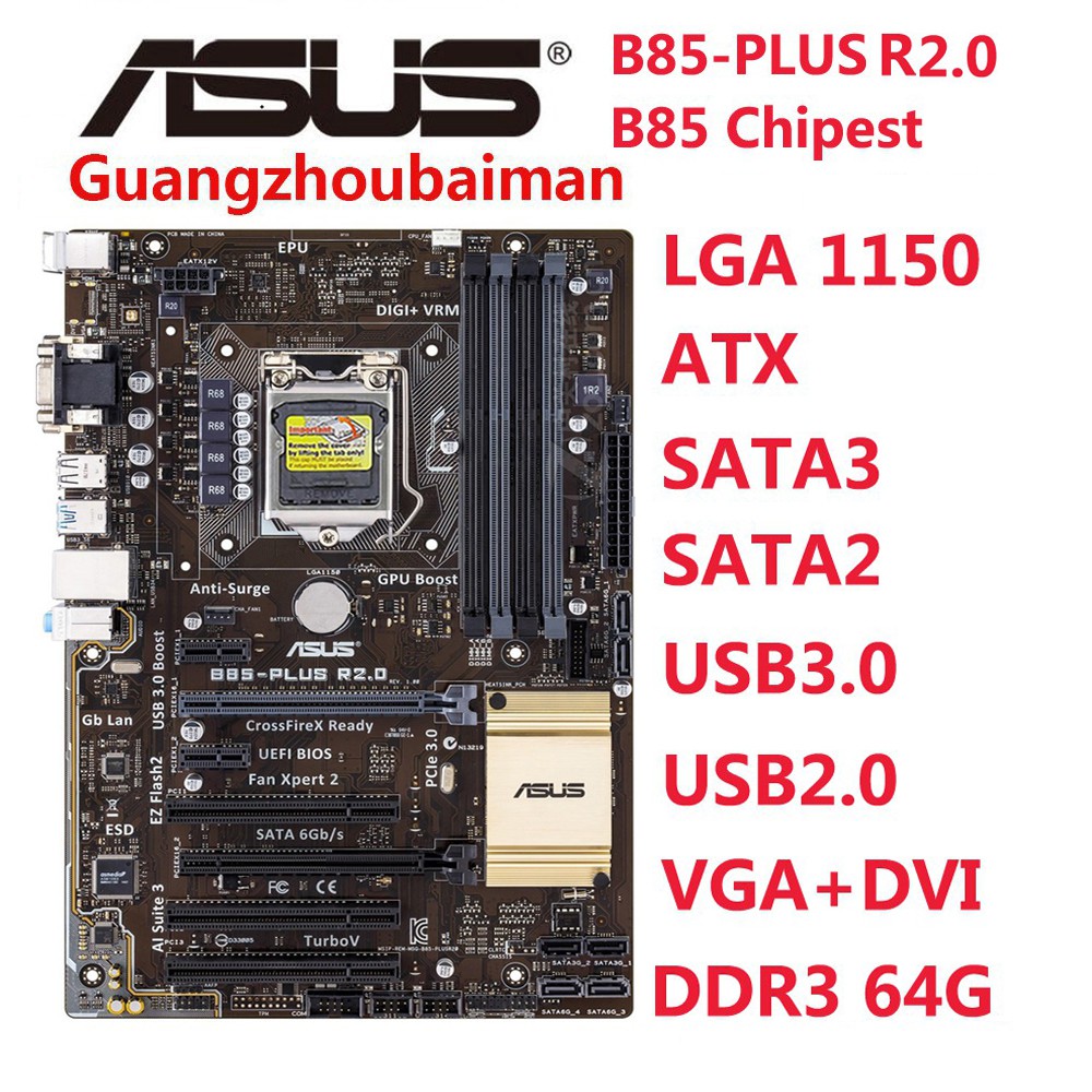 Used desktop motherboard asus b85-plus r2.0 motherboard b85 motherboard lga 1150 motherboard ...