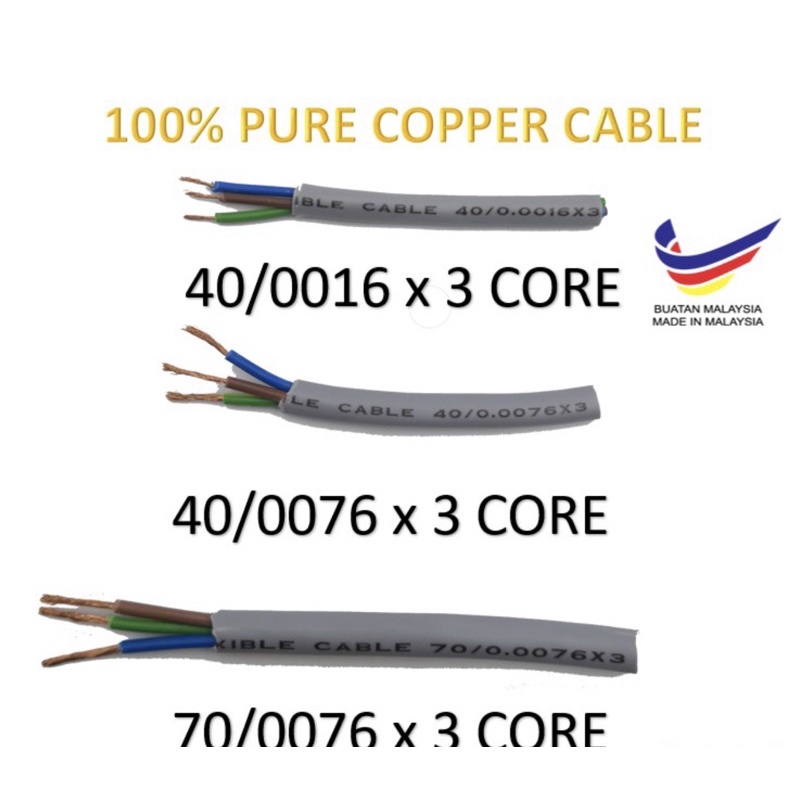 100 PURE COPPER CABLE 23 0016 40 0016 40 0076 70 0076 X 3 CORE
