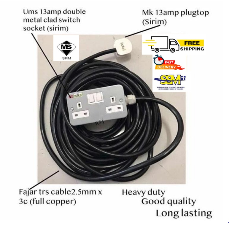 (READY STOCKHEAVY DUTY UMS 13amp double metal clad switch c/w fajar 2 ...