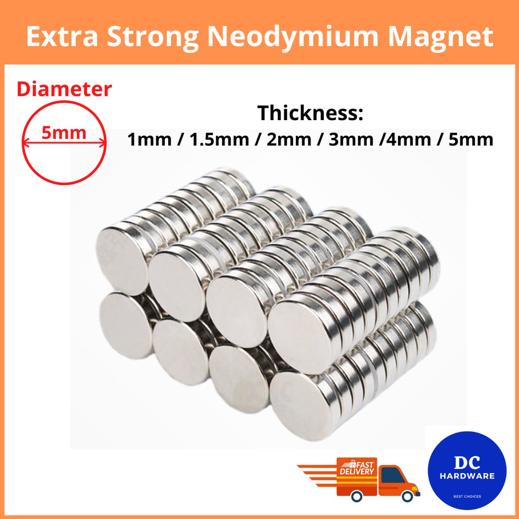 5mm Round Magnet Extra Strong Magnetic Force Neodymium 5mm Diameter [ 1 ...