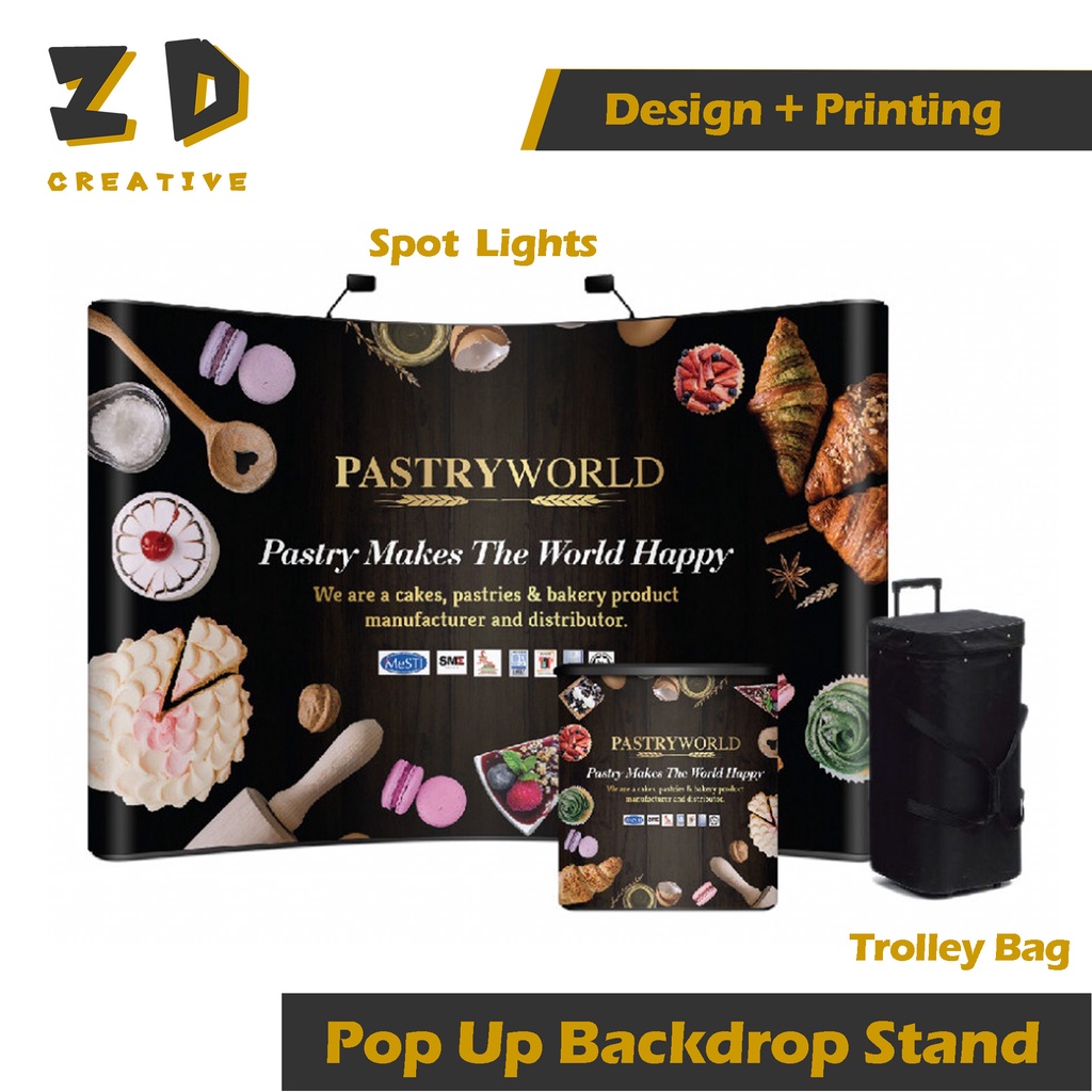 Pop Up Backdrop Stand With Printing + 2 Spot Light + 1 Trolley Bag ...