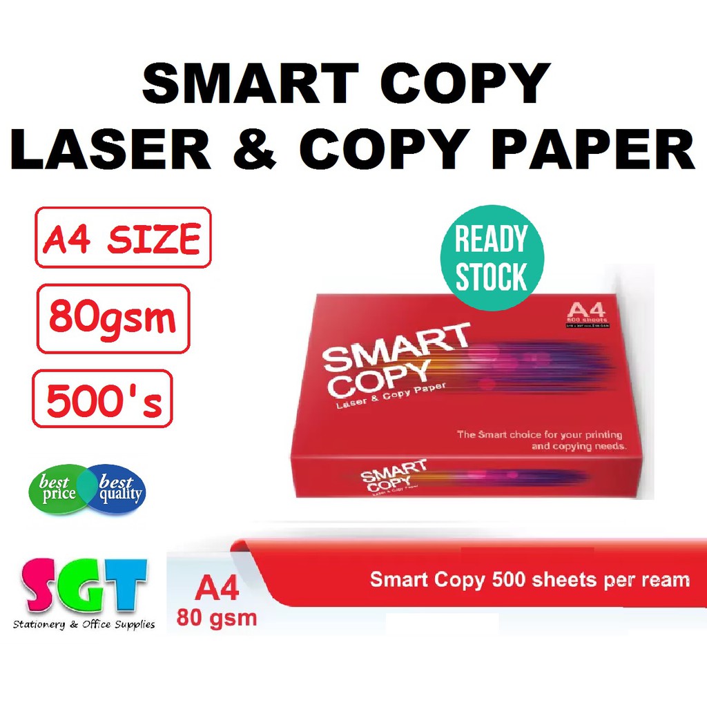 SMART COPY Laser & Copy A4 Paper 80gsm - 500 Sheets ( 1 Ream ) | Shopee Malaysia